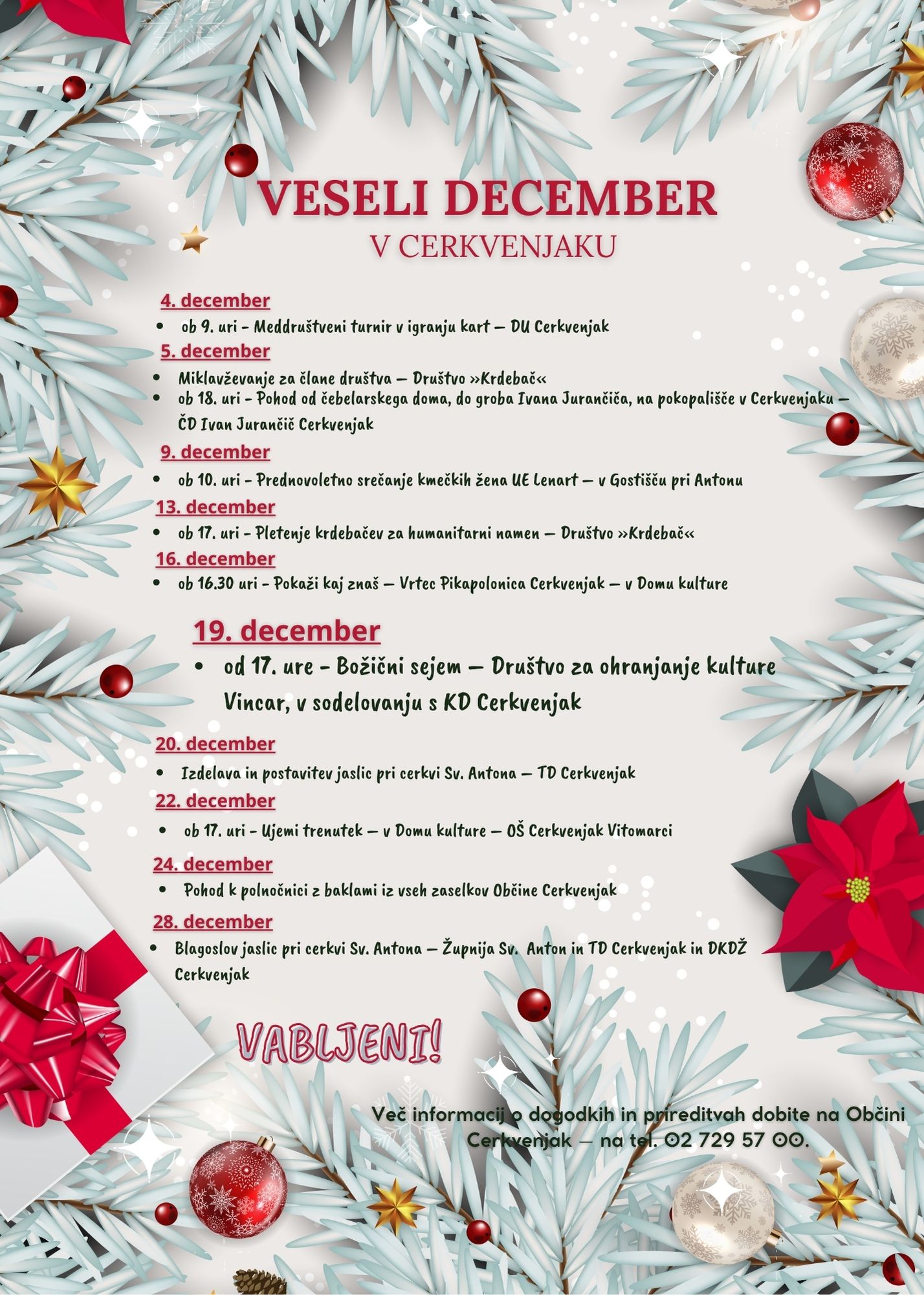 VESELI DECEMBER V CERKVENJAKU - PROGRAM DOGODKOV - cerkvenjak.si